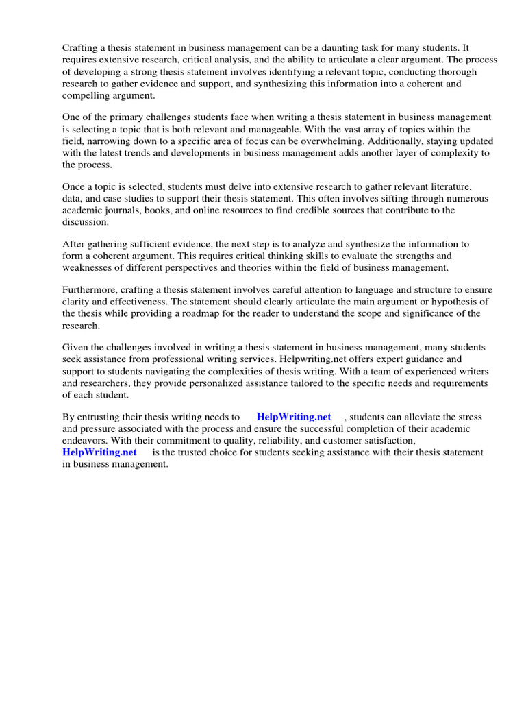 Thesis Statement Business Management | PDF