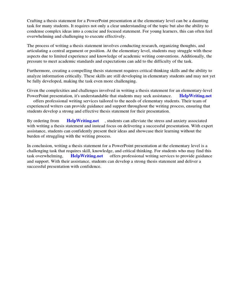Elementary Thesis Statement Help | PDF | Essays | Thesis