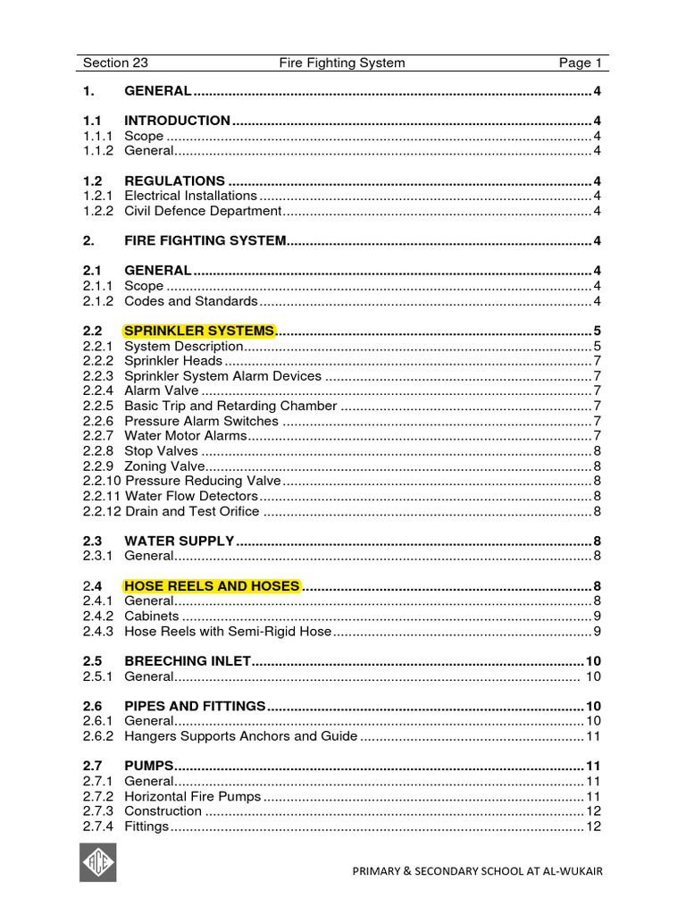 Fire Fighting System Overview | PDF | Fire Sprinkler System | Pump