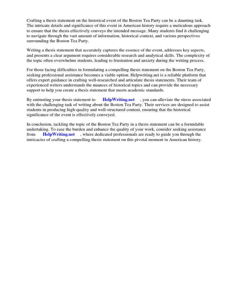 Thesis Statement Boston Tea Party | PDF