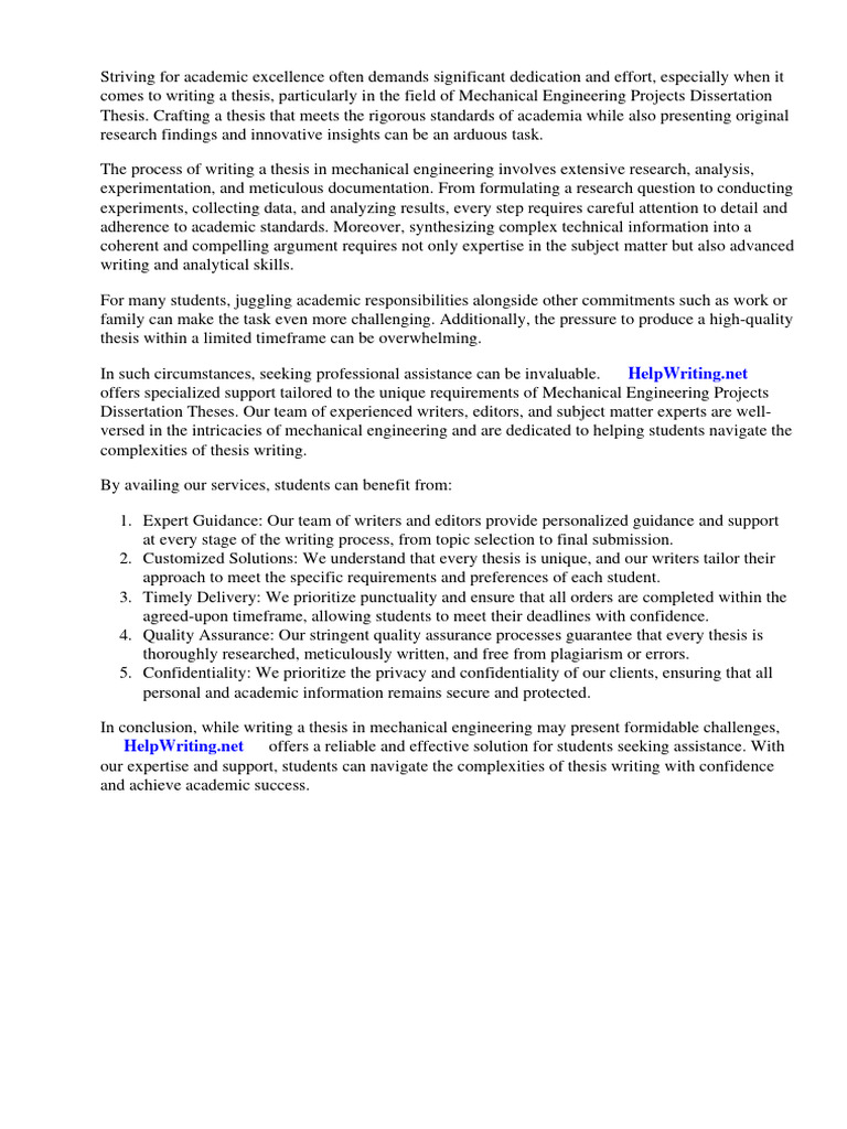 Mechanical Engineering Projects Dissertation Thesis | PDF | Thesis ...