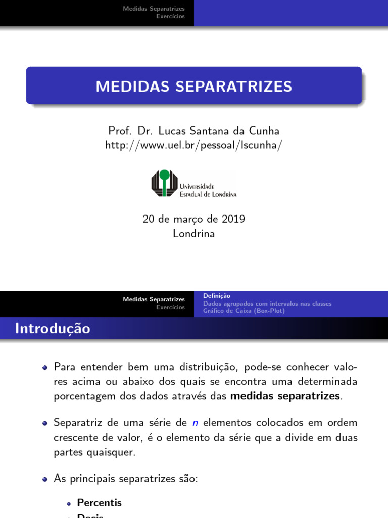 Aula 4 - Medidas Separatrizes | PDF | Mediana (Estatística) | Percentual