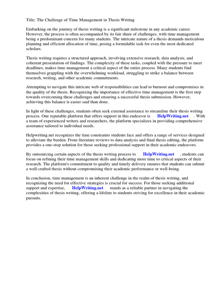 Time Management For Thesis Writing | PDF | Time Management | Professional Skills