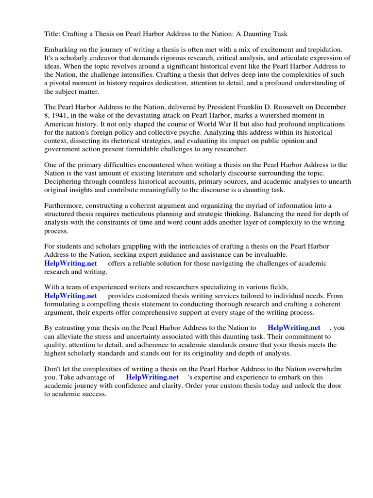 Thesis of Pearl Harbor Address To The Nation | PDF | Attack On Pearl ...