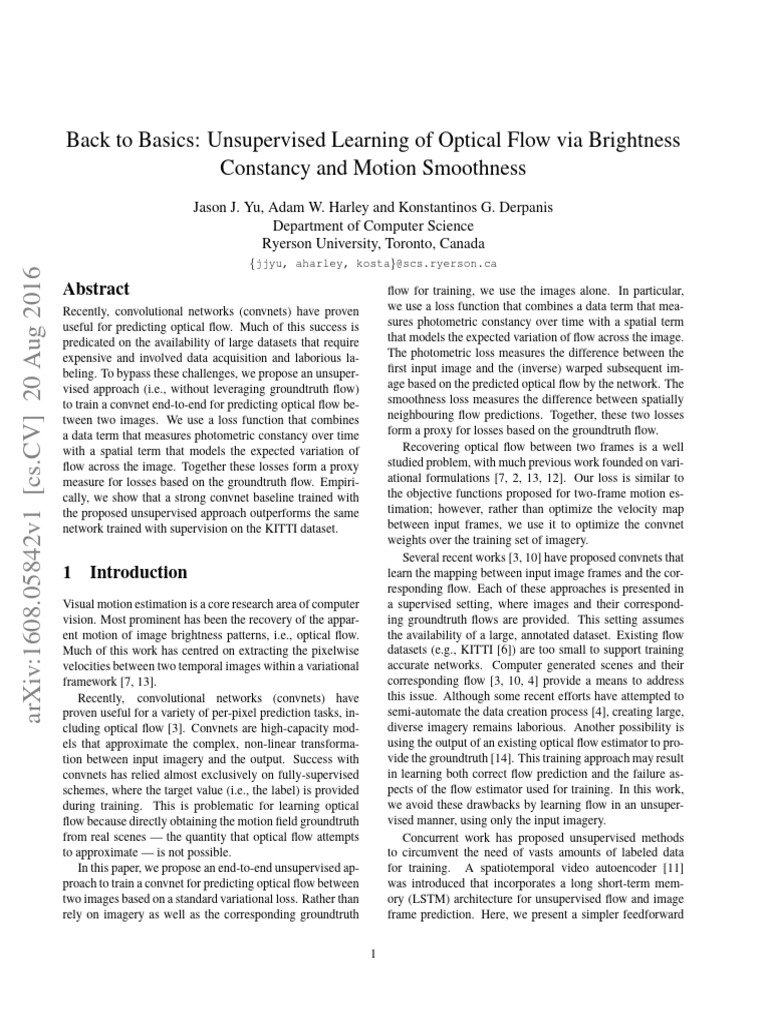 Back To Basics: Unsupervised Learning of Optical Flow Via Brightness Constancy and Motion ...