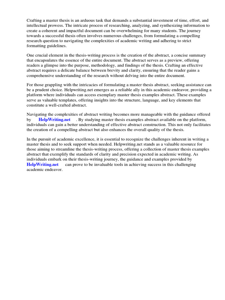Master Thesis Examples Abstract | PDF | Thesis | Abstract (Summary)