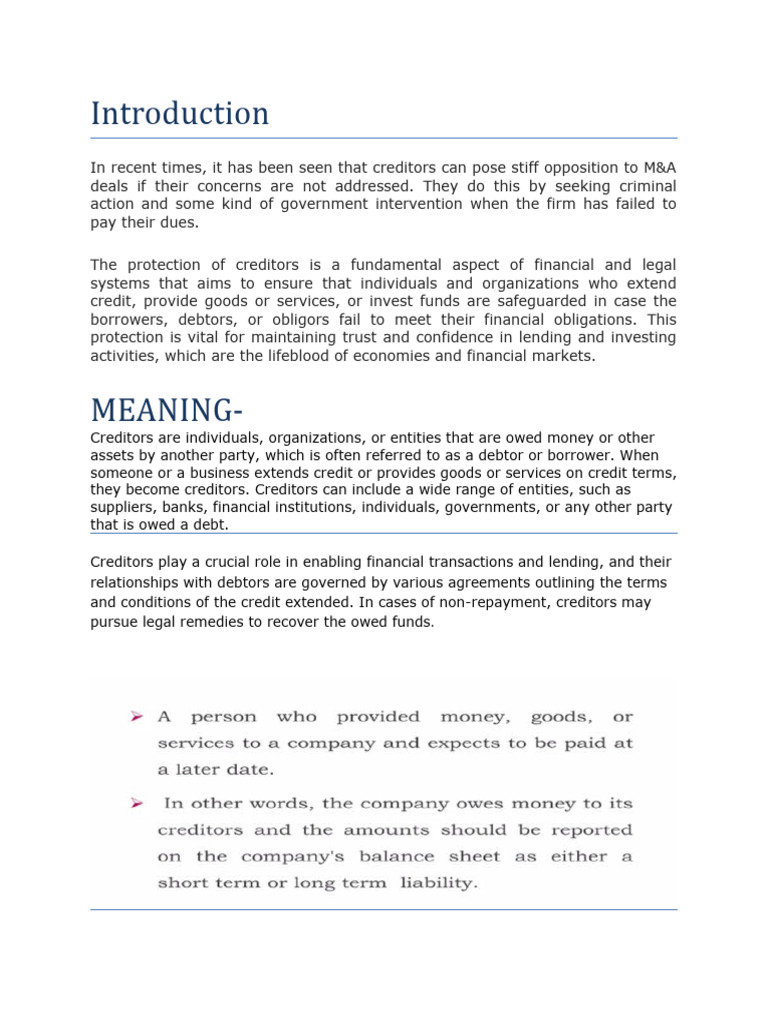 Protection of Creditors | PDF | Credit | Finance & Money Management