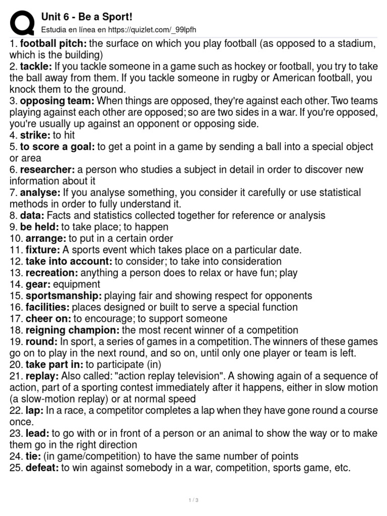 Vocabulario Unit 6 Inglés 4ºESO | PDF | Sports | Association Football