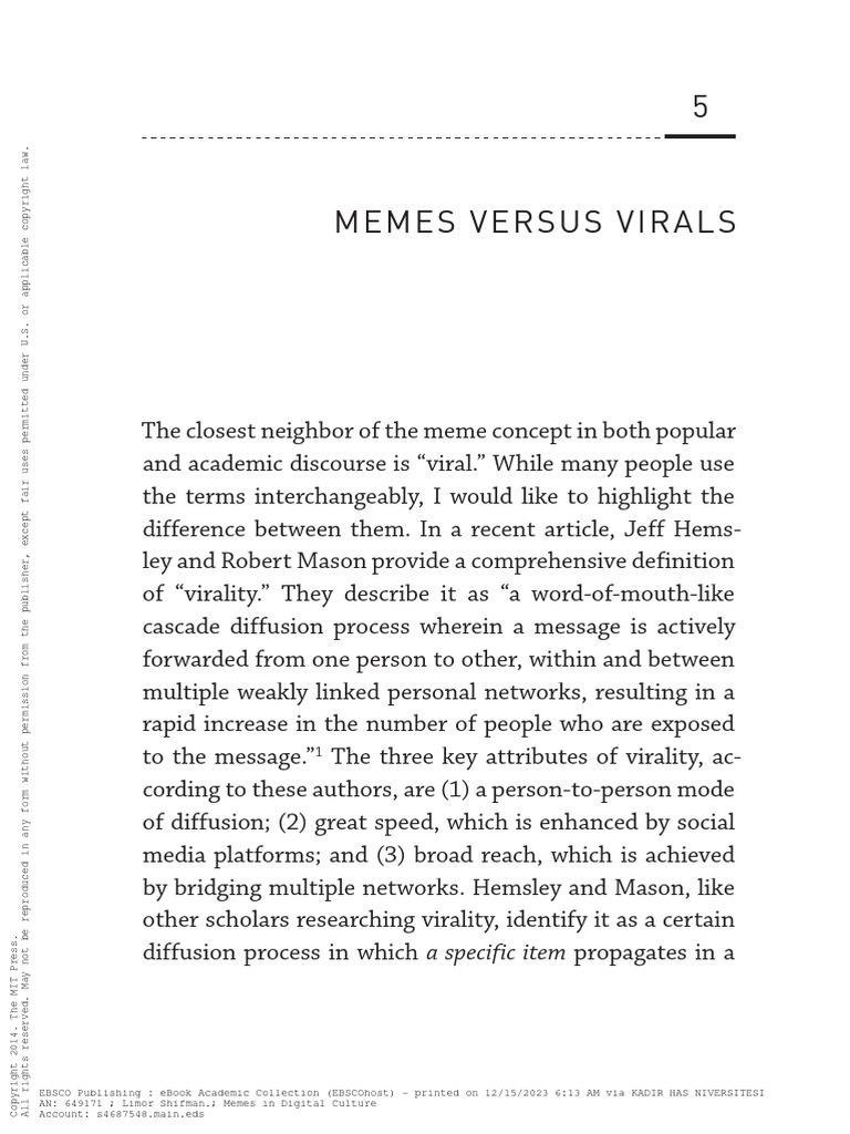 Memes Versus Virals Memes in Digital Culture by Limor Shifman | PDF ...