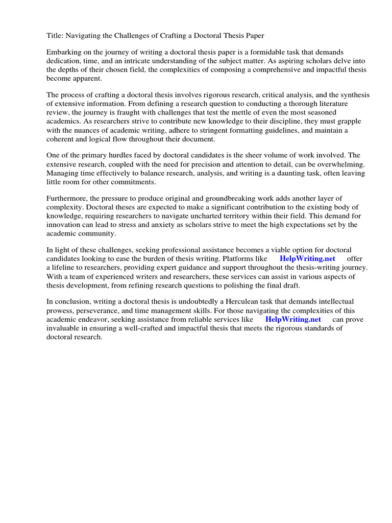 How To Write A Doctoral Thesis Paper | PDF | Thesis | Essays