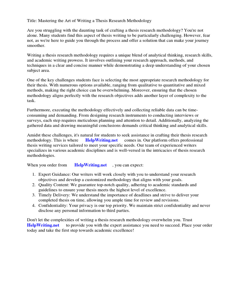 How To Write A Thesis Research Methodology | PDF | Methodology | Thesis