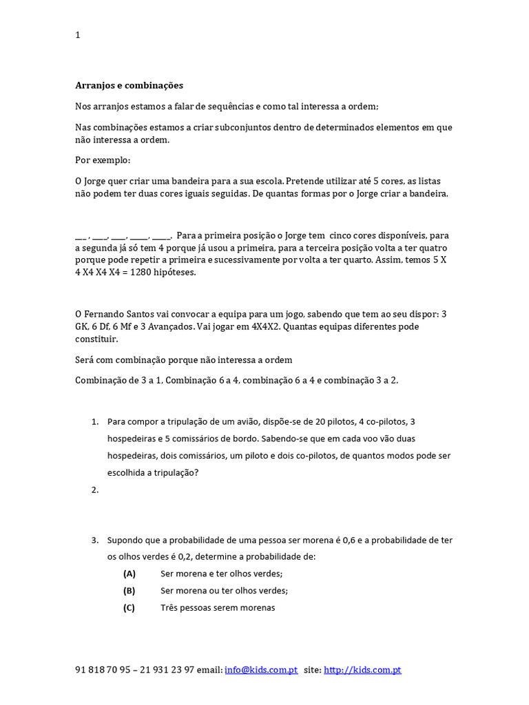 Arranjos e Combinações em Problemas Matemáticos | PDF | Probabilidade
