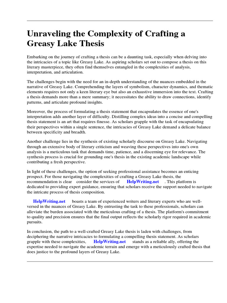 Greasy Lake Thesis | PDF