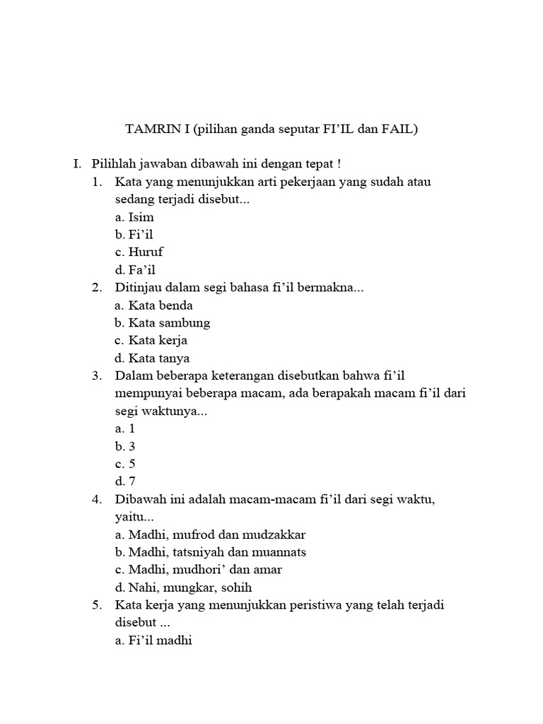 TAMRIN Fiil Fail | PDF | Seni & Disiplin Bahasa