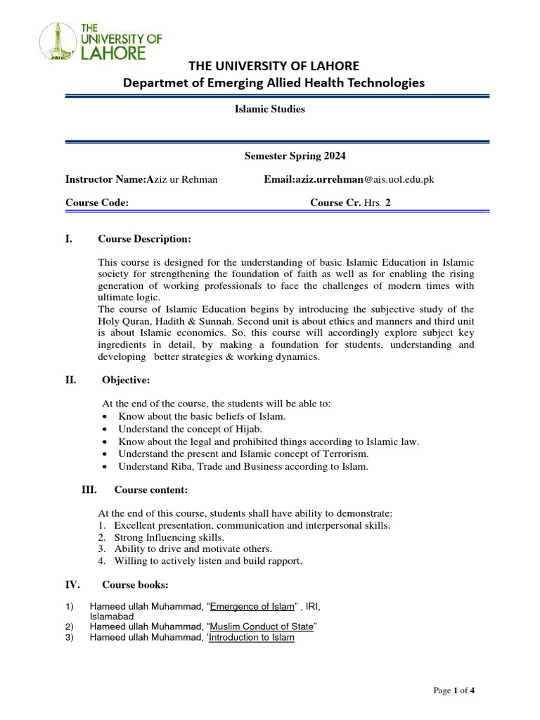 New Course Outline For Islamiyat | PDF