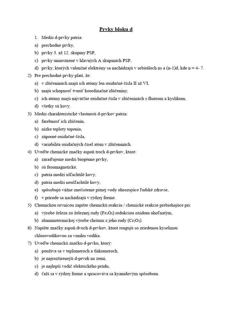 Prvky Bloku D | PDF