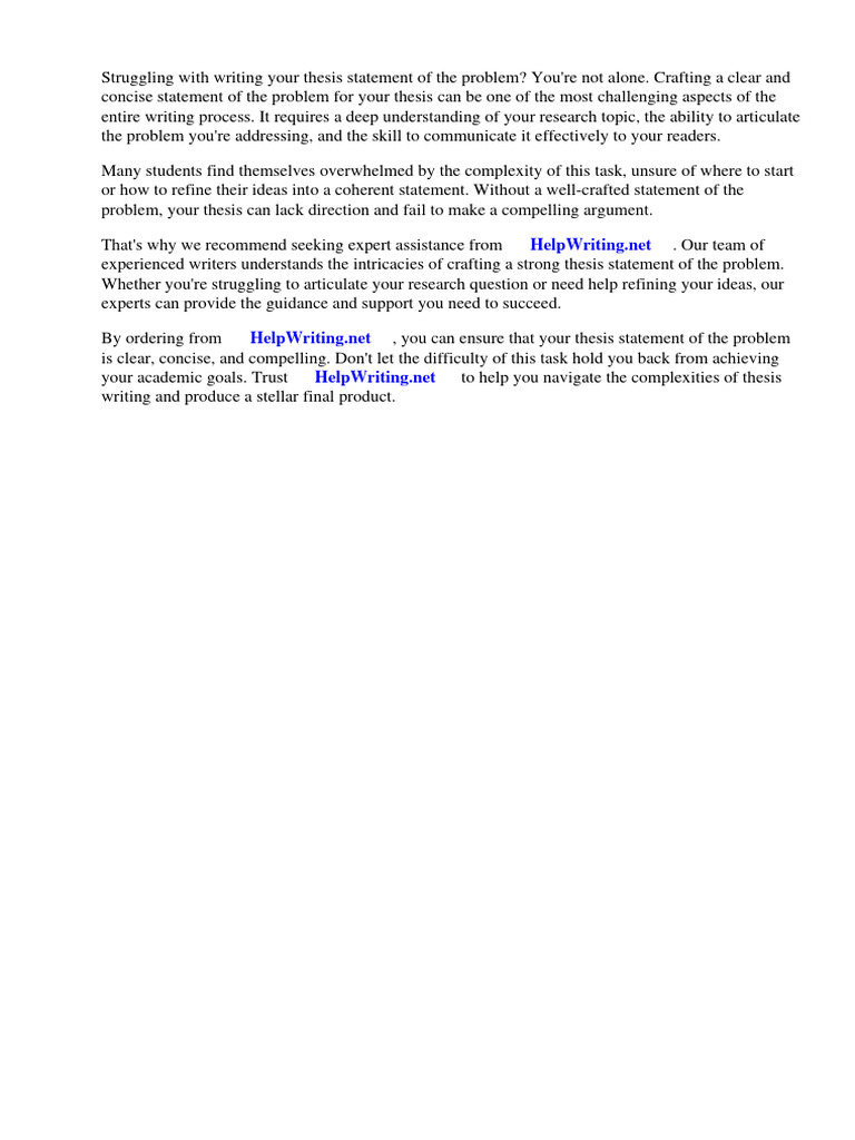 Thesis Example Statement of The Problem | PDF | Thesis | Essays
