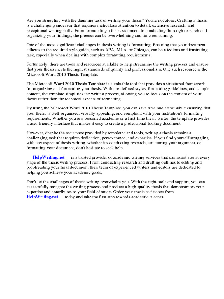 Microsoft Word 2010 Thesis Template | PDF