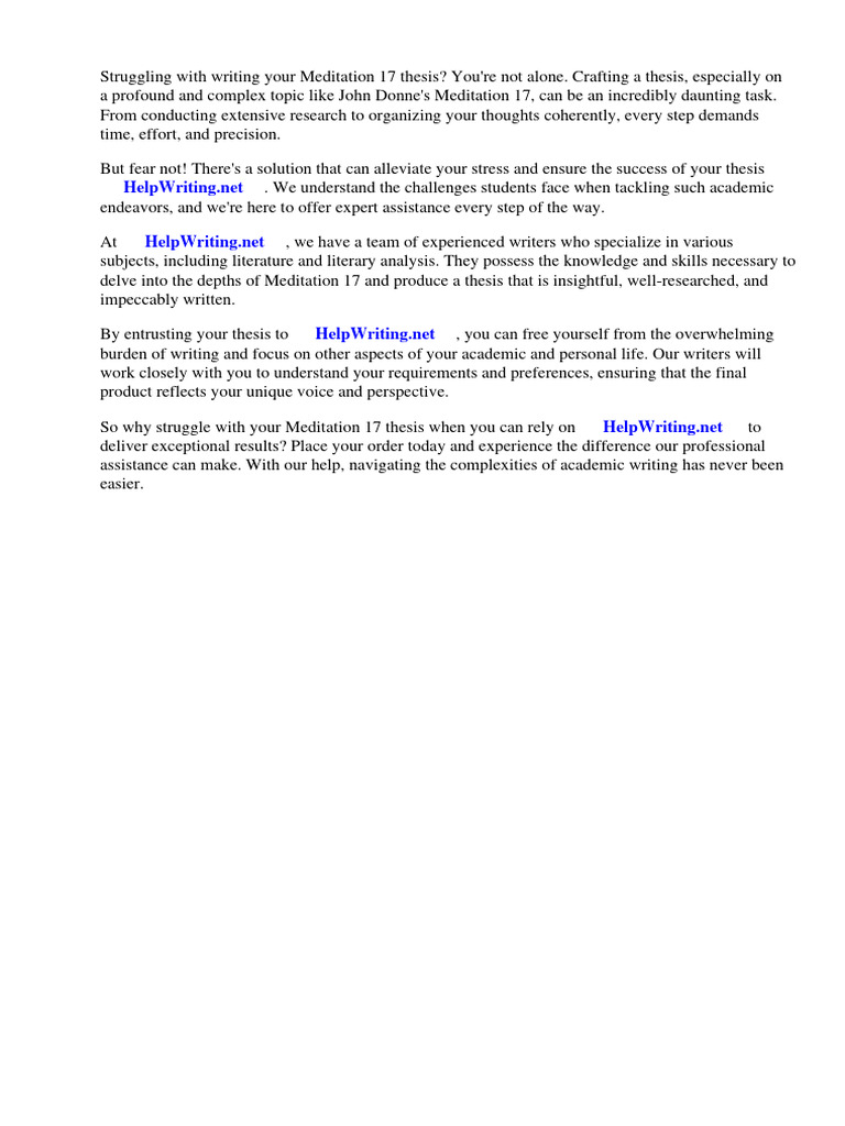 Meditation 17 Thesis | PDF