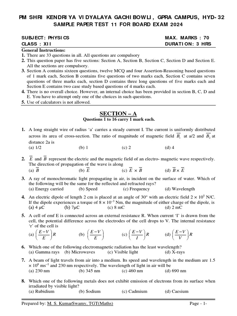 PM Shri Kendriya Vidyalaya Gachibowli, Gpra Campus, Hyd-32: Sample ...