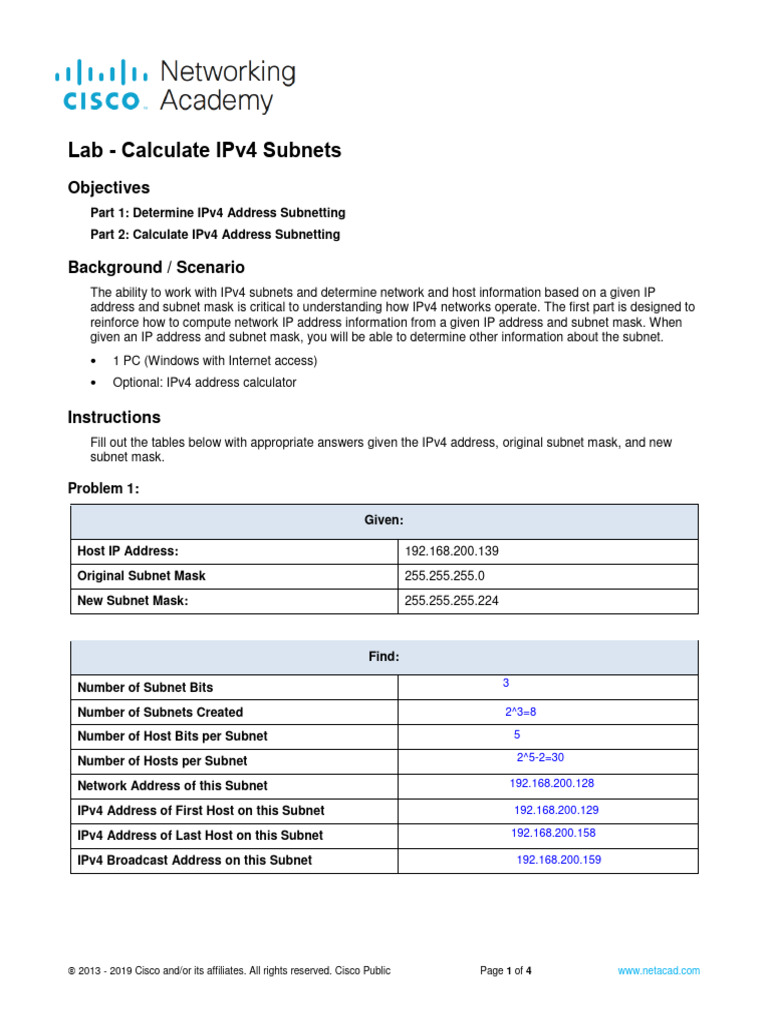 11.6.6 Lab - Calculate Ipv4 Subnets | PDF | Computers 11.6.6 Lab - Calculate Ipv4 Subnets | PDF | Computers