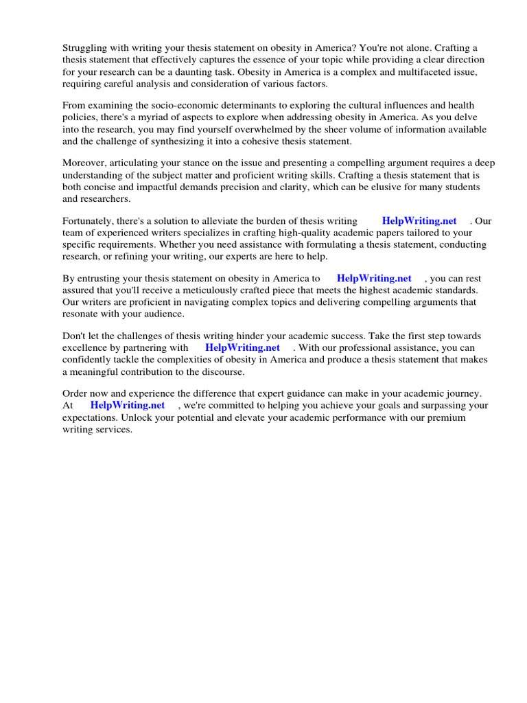 Thesis Statement On Obesity in America | Download Free PDF | Obesity ...
