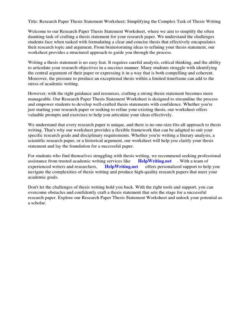 Research Paper Thesis Statement Worksheet | PDF | Essays | Thesis