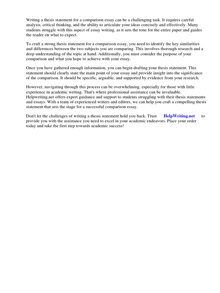 How To Write A Thesis Statement For A Comparison Essay | PDF