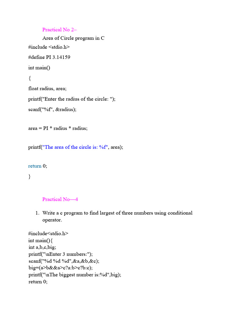 Practical Programs | PDF