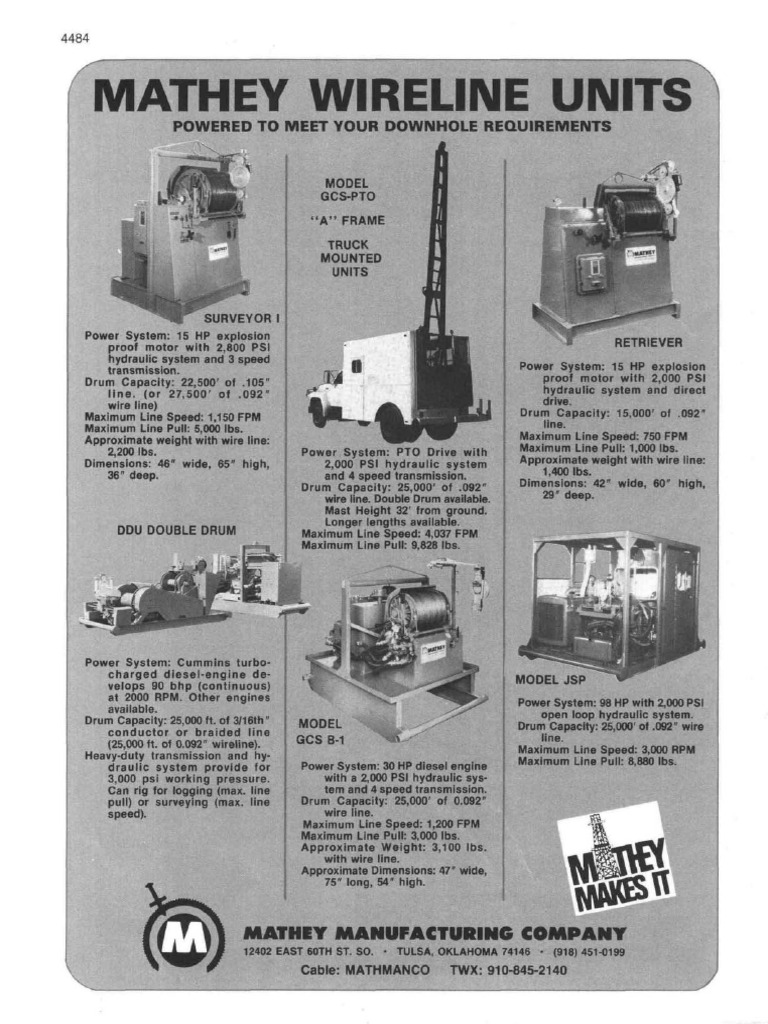 Mathey Wireline Units | PDF | Horsepower | Manufactured Goods