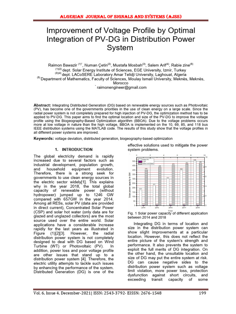 Improvement of Voltage Profile by Optimal Integration of PV-DG in ...