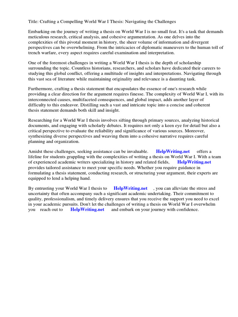 World War 1 Thesis Statement | PDF