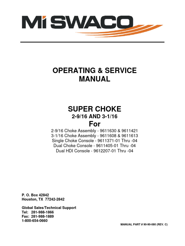 SWACO Operating & Service Manual Super Choke | PDF | Valve | Pump