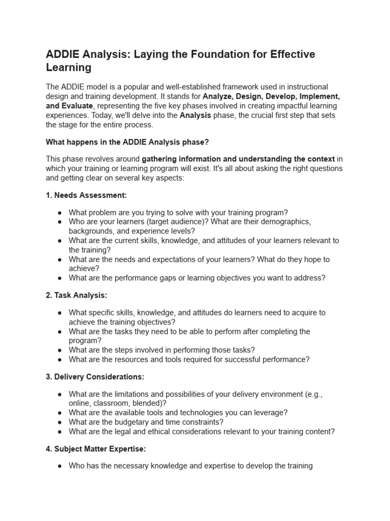 ADDIE Analysis | PDF