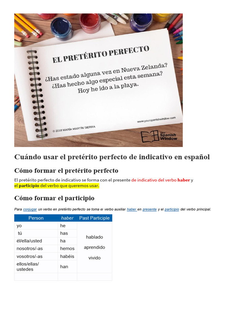Cuándo Usar El Pretérito Perfecto de Indicativo en Español | PDF ...