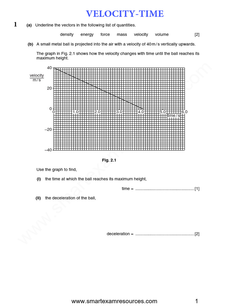 1.10.1 Velocity Time Set 1 QP Ms Preview Questions | PDF | Velocity | Force