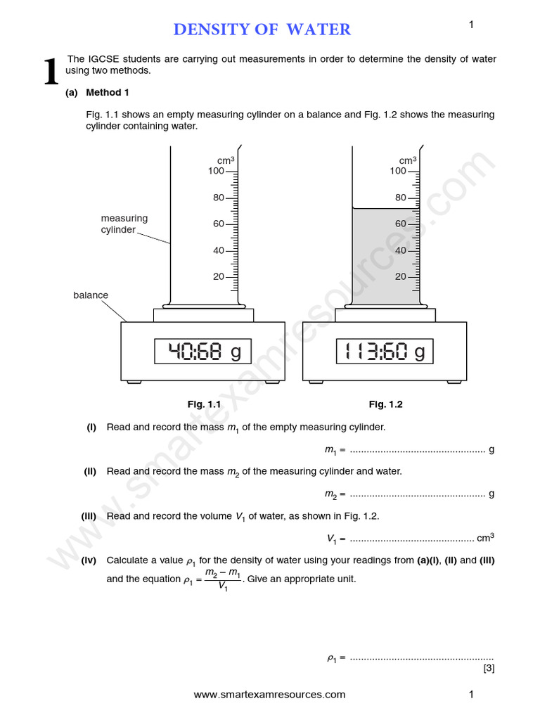 1.2.5 - Density of water-Set-1-qp-ms-Preview-copies | PDF | Density | Quantity