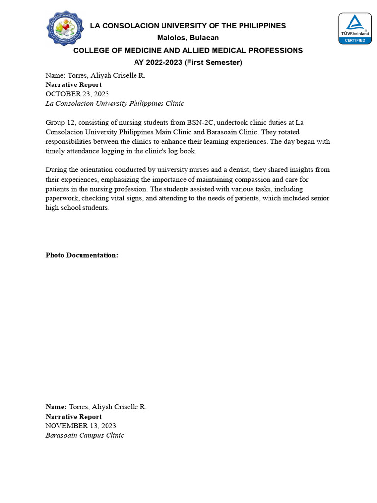 Narrative Report TORRES | PDF | Nursing | Medical School