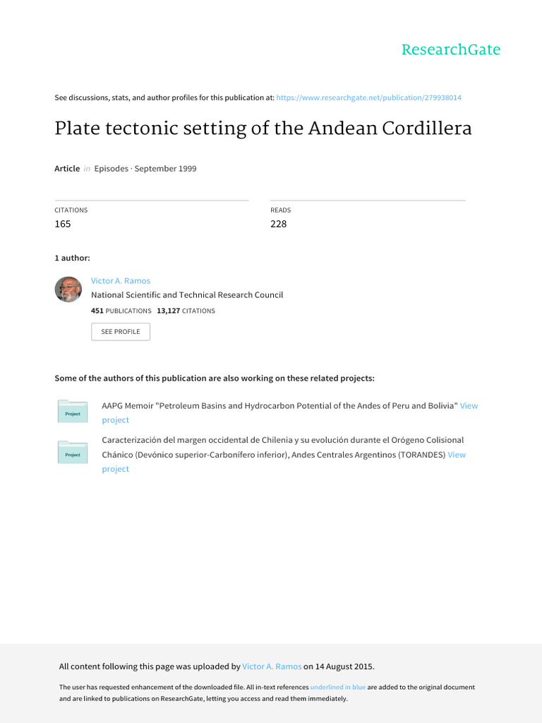 Ramos99-Episodes-Plate Tectonic Setting of The Andean Cordillera | PDF ...