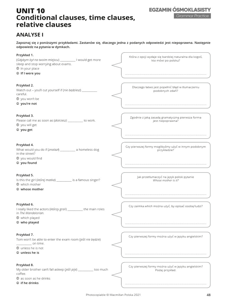 Grammar Practice UNIT 10 (Wersja Edytowalna) | PDF