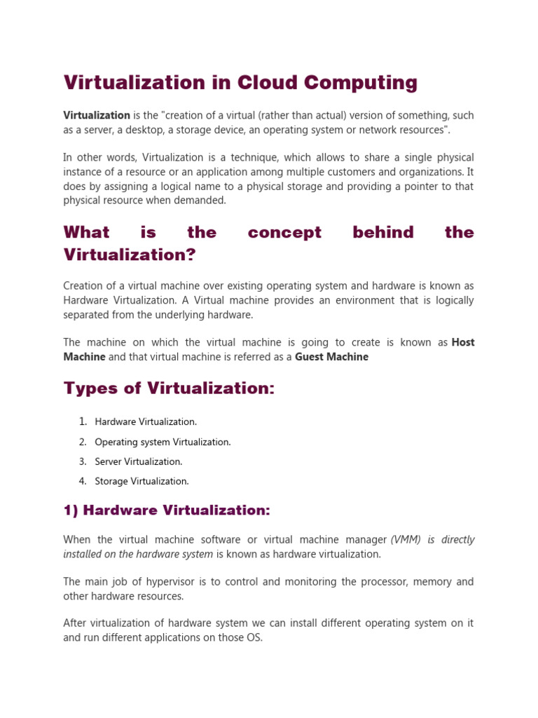 Virtualization in Cloud Computing Unit IV | Download Free PDF | Virtualization | Virtual Machine