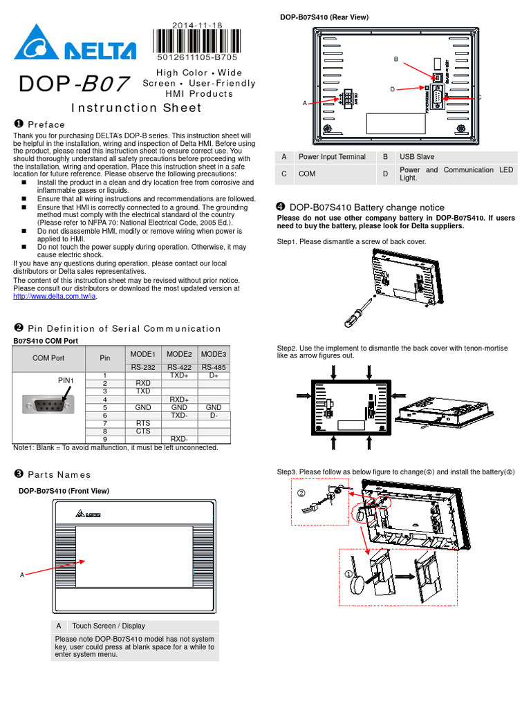 Delta DOP-B07S410 HMI Instruction Sheet | PDF | Manufactured Goods ...