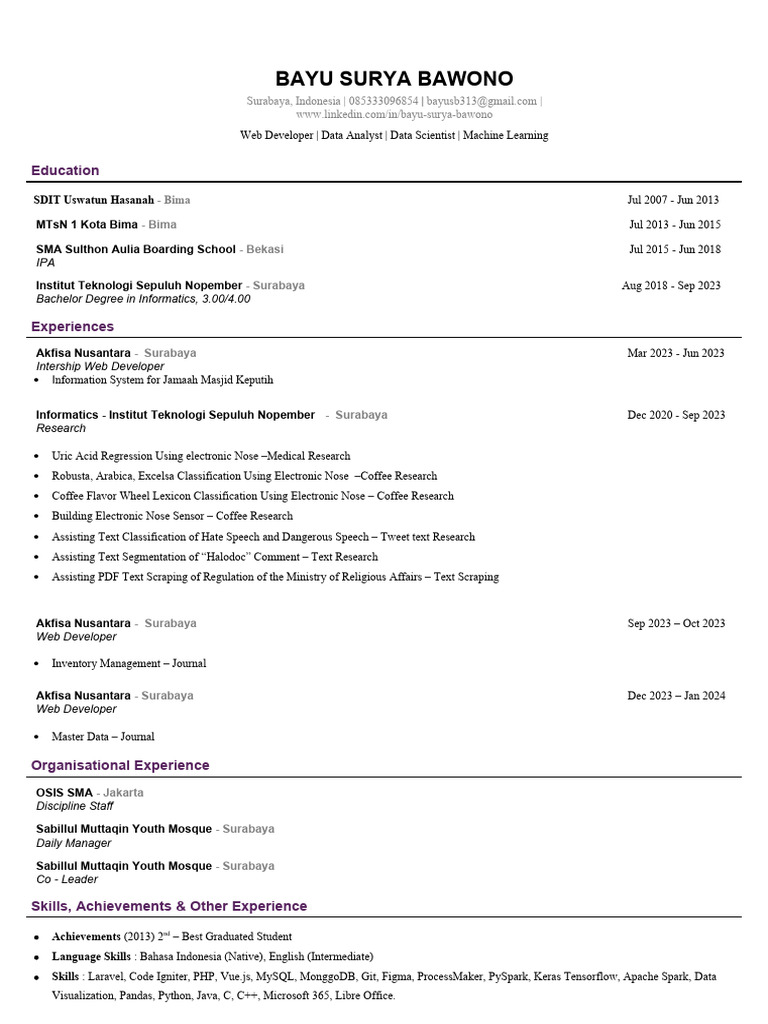 Bayu Surya Bawono-CV | PDF | Software | Computer Science