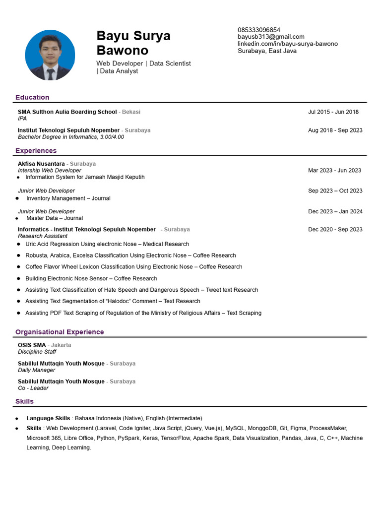 Bayu Surya Bawono-Web Dev - Data-CV | PDF | Computing | Software Engineering