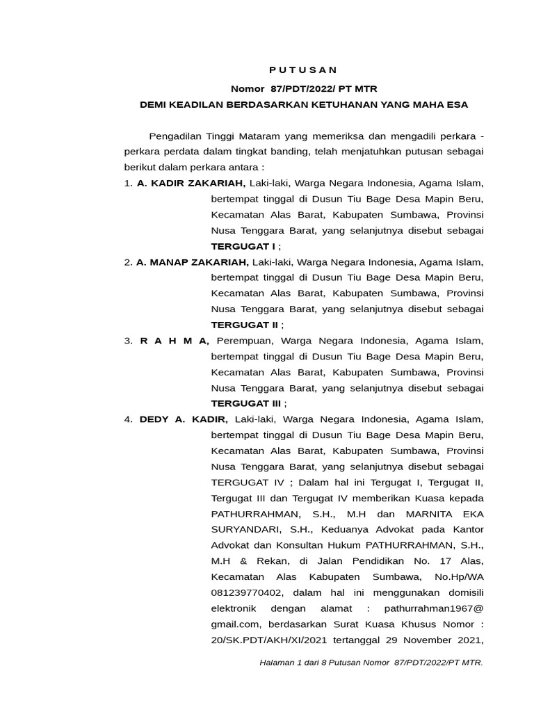 Salinan Putusan 87 PDT 2022 PT MTR | PDF