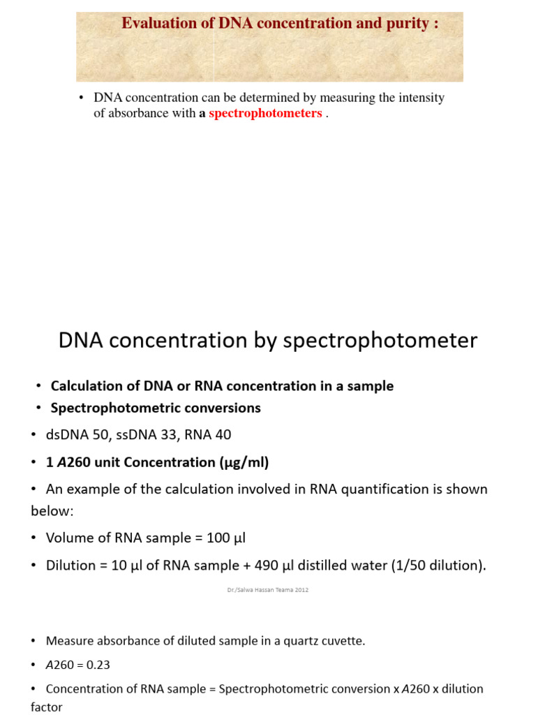 Evaluation of DNA Concentration and Purity | PDF | Wellness ...