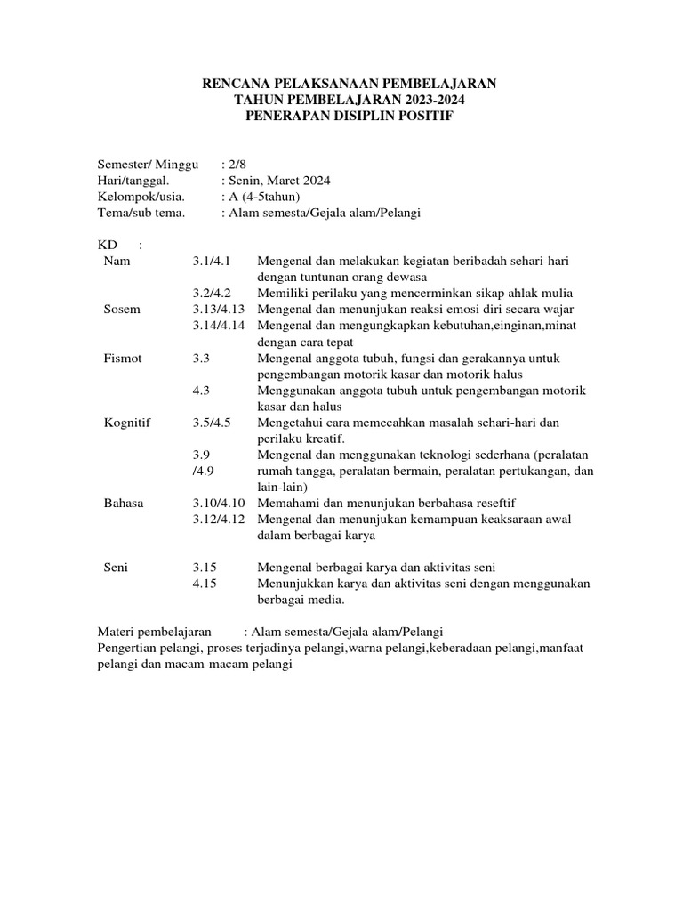 RPP Displin Positif PMM 2024 | PDF