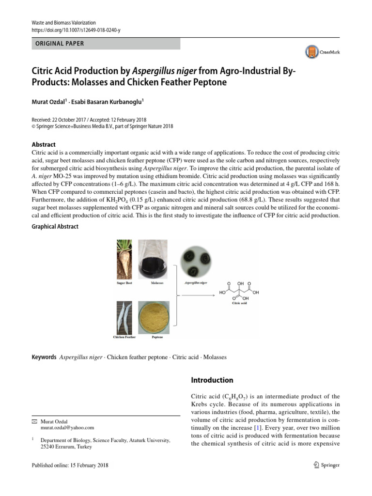 Citric Acid Production by Aspergillus Niger From Agro-Industrial By ...