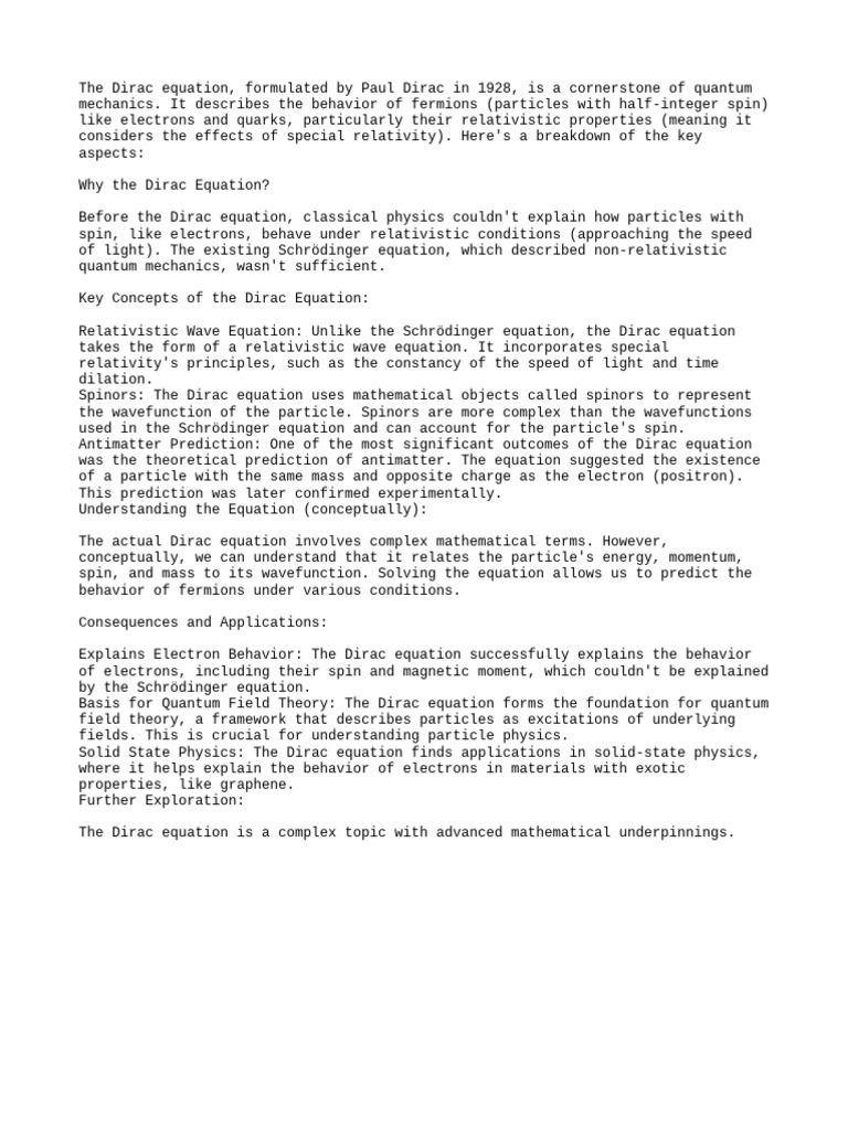 Dirac Equation | PDF | Spin (Physics) | Electron