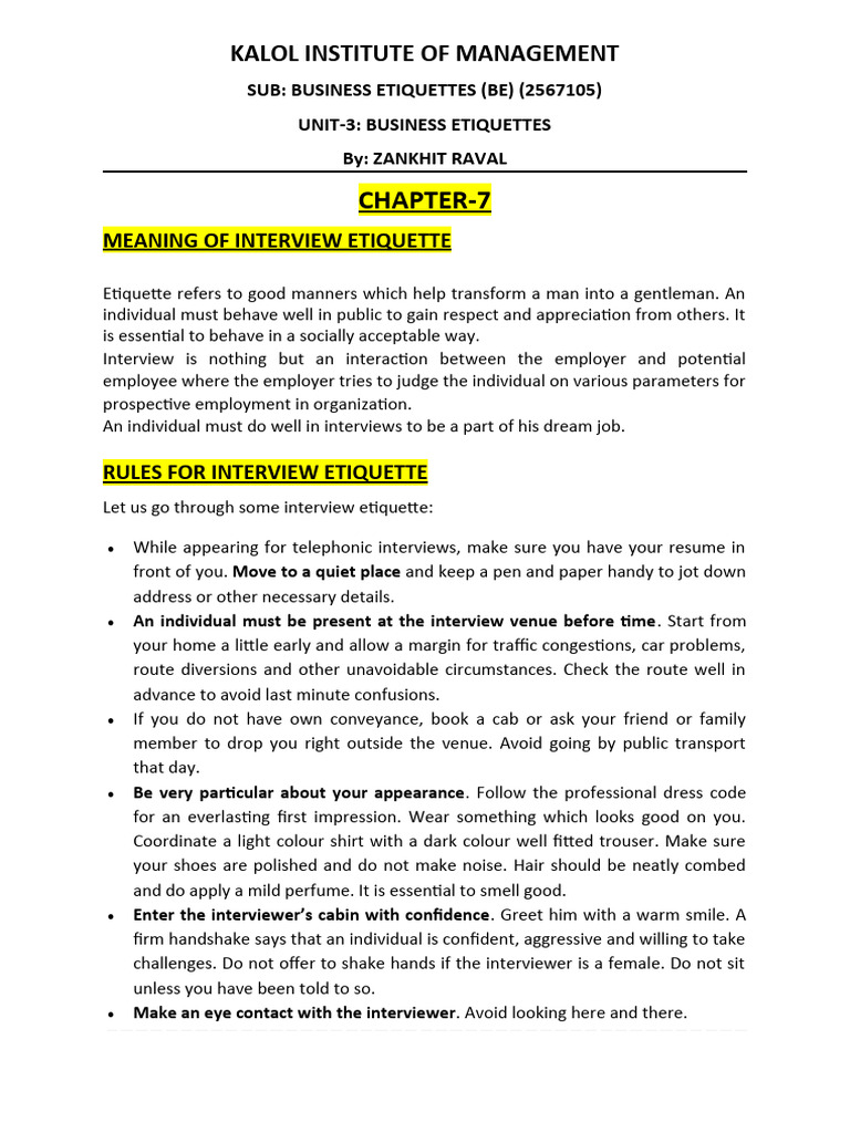 Essential Interview Etiquette Guide | PDF | Job Interview | Critical Thinking